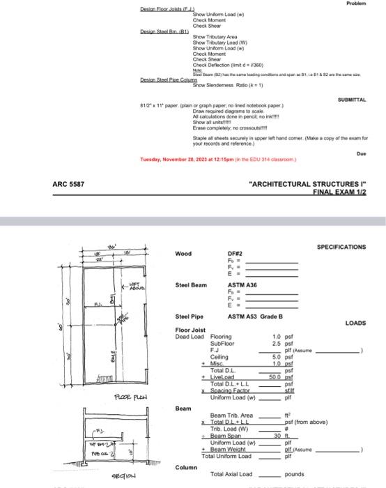 Solved SPECIFICATIONS Ploor plat Wood DFH2 F0= E1= Steel | Chegg.com