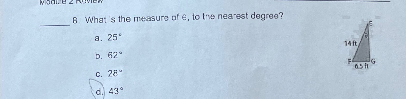 Solved What is the measure of θ, ﻿to the nearest | Chegg.com