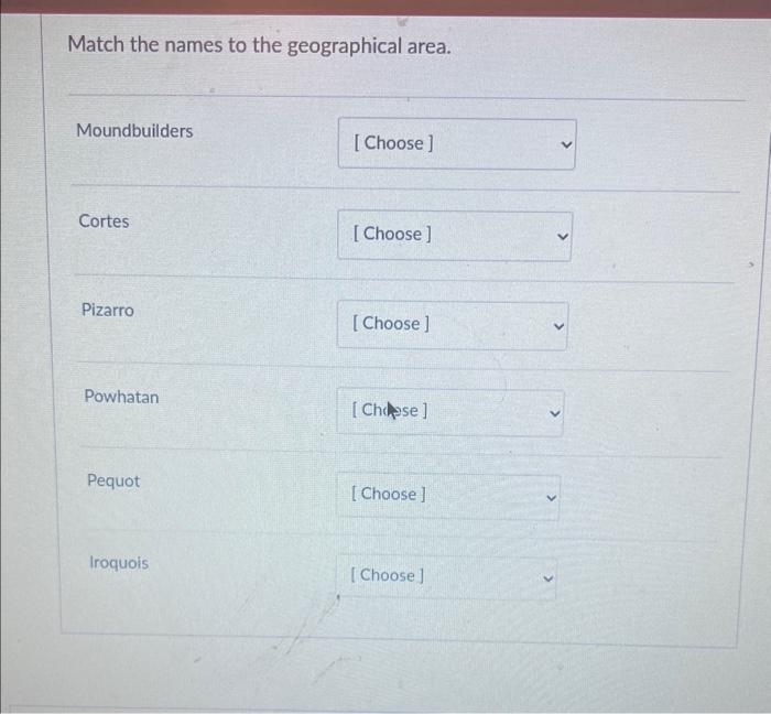 Match the names to the geographical area. | Chegg.com