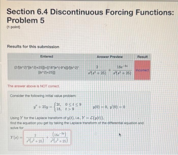 Solved Section 6 4 Discontinuous Forcing Functions Problem