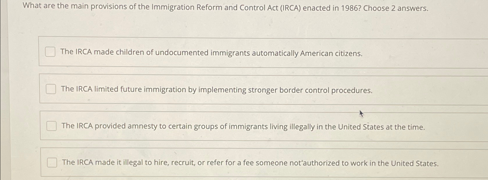 Solved What are the main provisions of the Immigration | Chegg.com