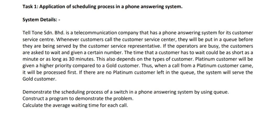 Task 1: Application of scheduling process in a phone | Chegg.com