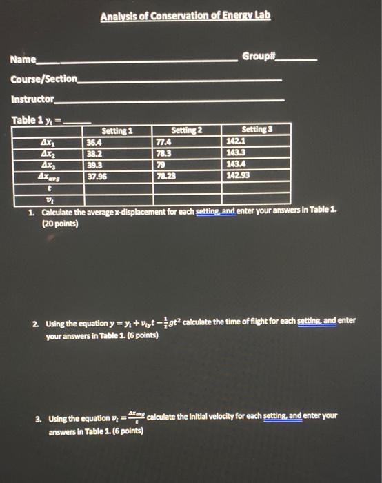 1. Calculate the averagex-displacement for each | Chegg.com