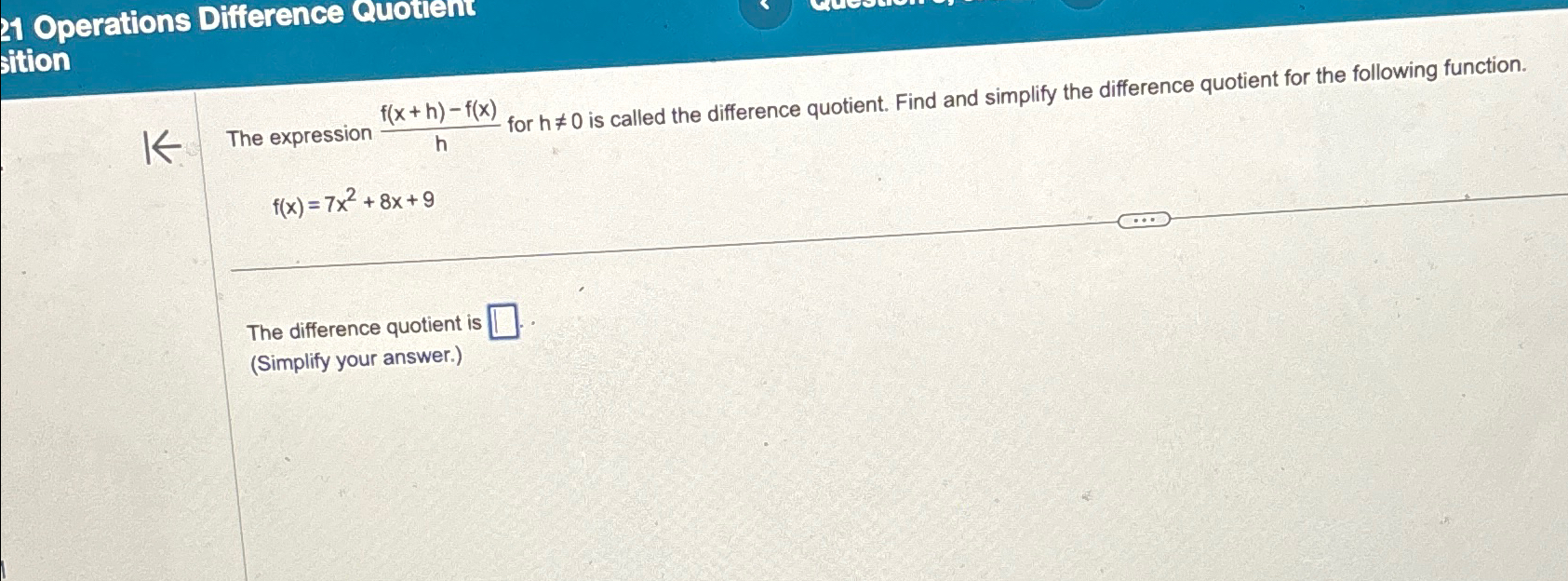 Solved 21 ﻿Operations Difference Quotient sitionKThe | Chegg.com
