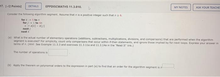 Solved 17. 1-/2 Points) DETAILS EPPDISCMATHS 11.3.010. D MY | Chegg.com Solved 17. 1-/2 Points) DETAILS EPPDISCMATHS 11.3.010. D MY | Chegg.com