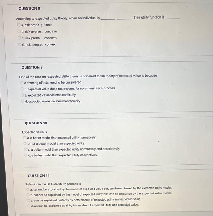 Solved According to expected utility theory, when an | Chegg.com