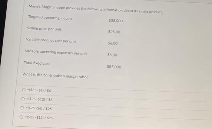 Solved Marie's Magic Shoppe provides the following | Chegg.com