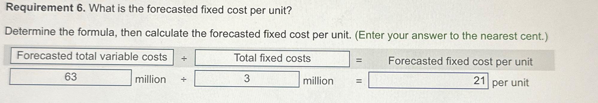 Solved Requirement 6 . ﻿What is the forecasted fixed cost | Chegg.com