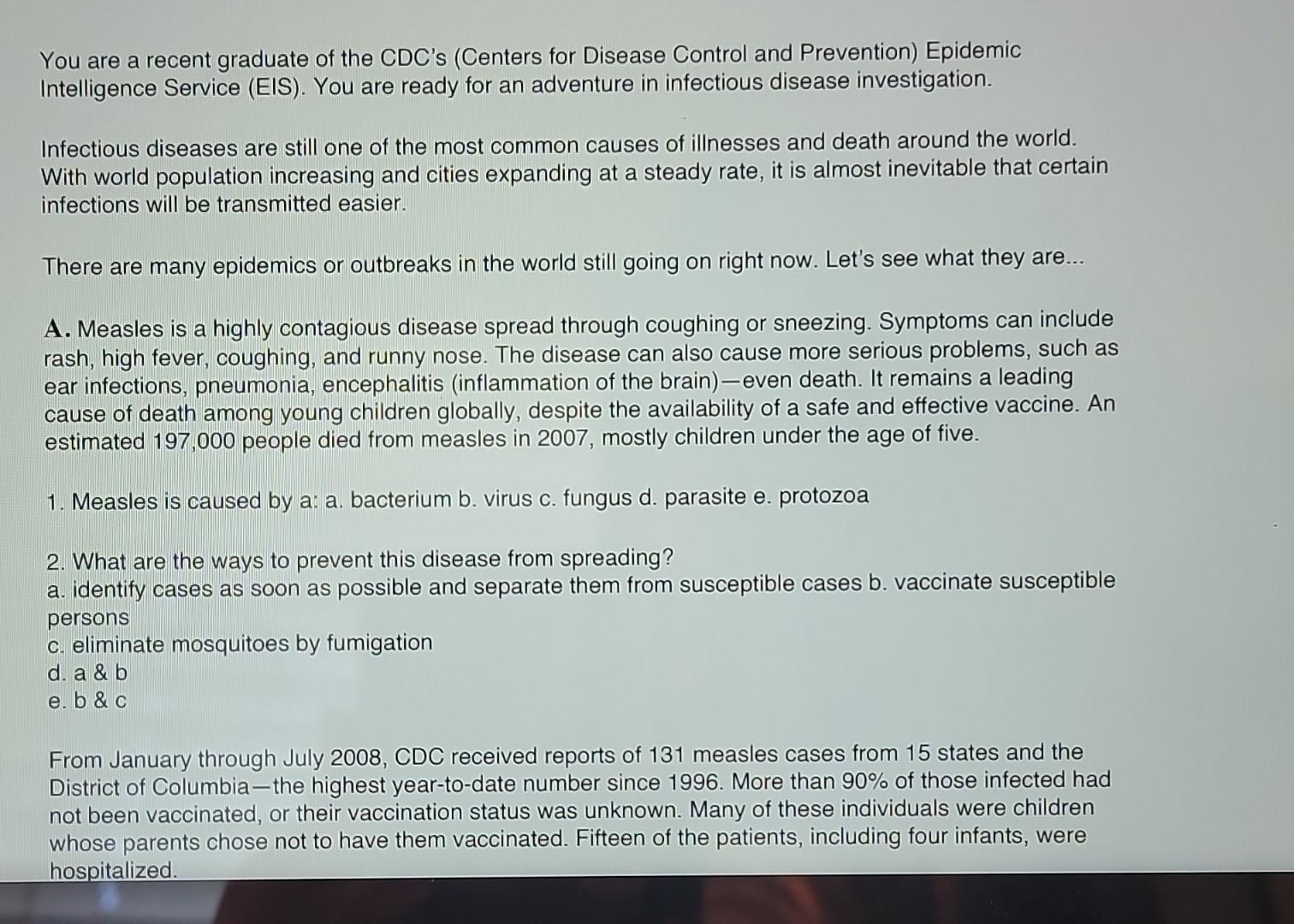 Solved You are a recent graduate of the CDC's (Centers for | Chegg.com