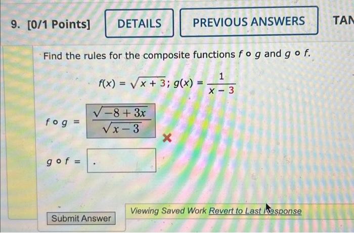 Solved 9. [0/1 Points] fog = Find the rules for the | Chegg.com