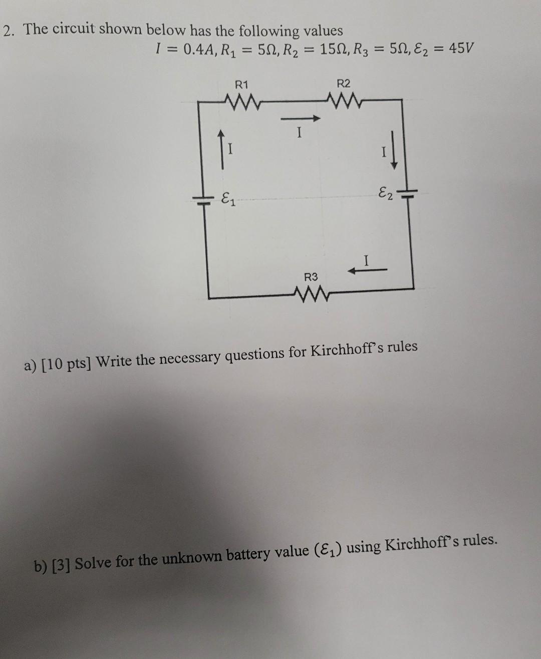Solved The circuit shown below has the following values | Chegg.com