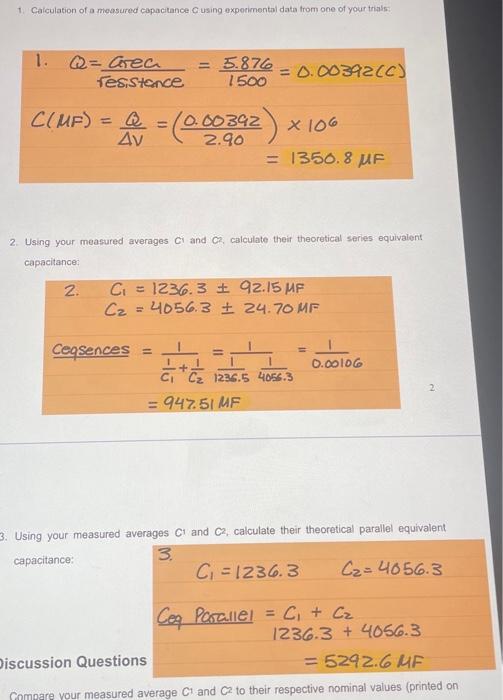 Solved 1. Compare your measured average Cl and C ? to their | Chegg.com