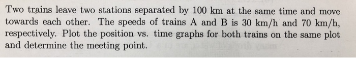 Solved Two trains leave two stations separated by 100 km at | Chegg.com