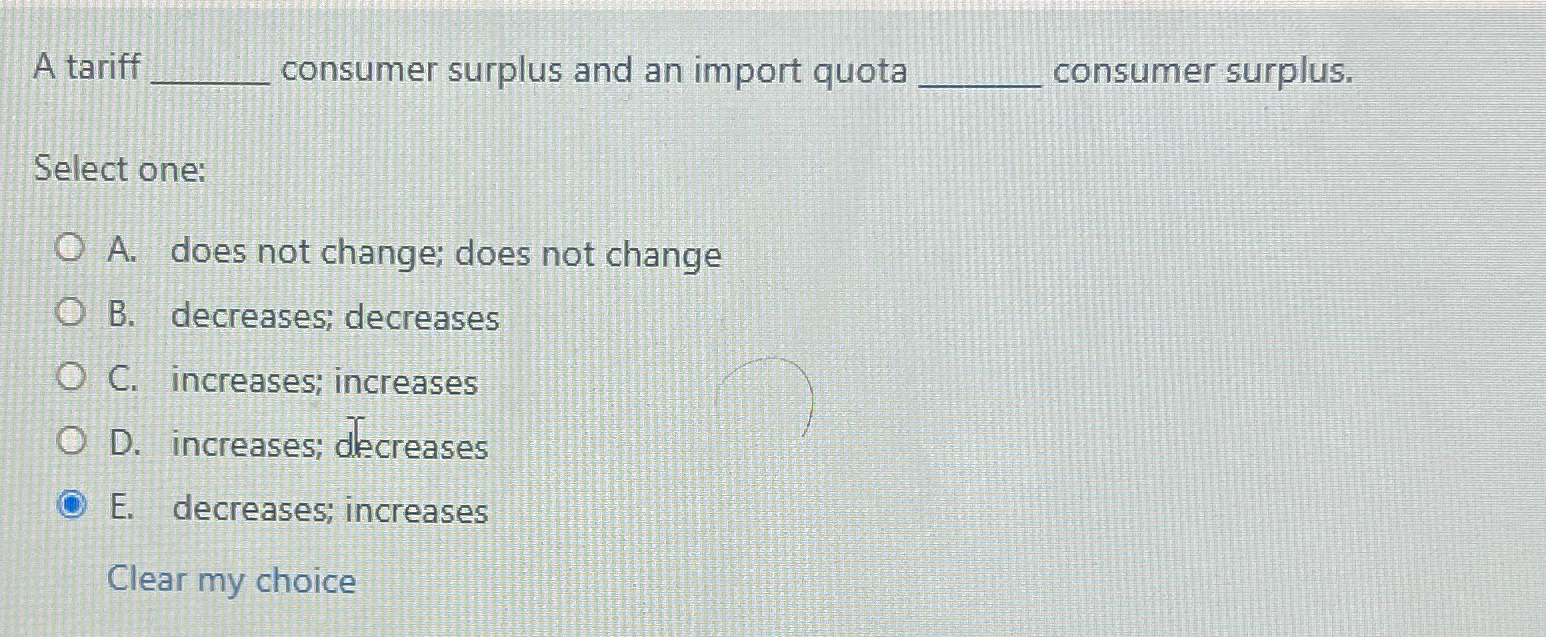 Solved A tariff consumer surplus and an import quota | Chegg.com
