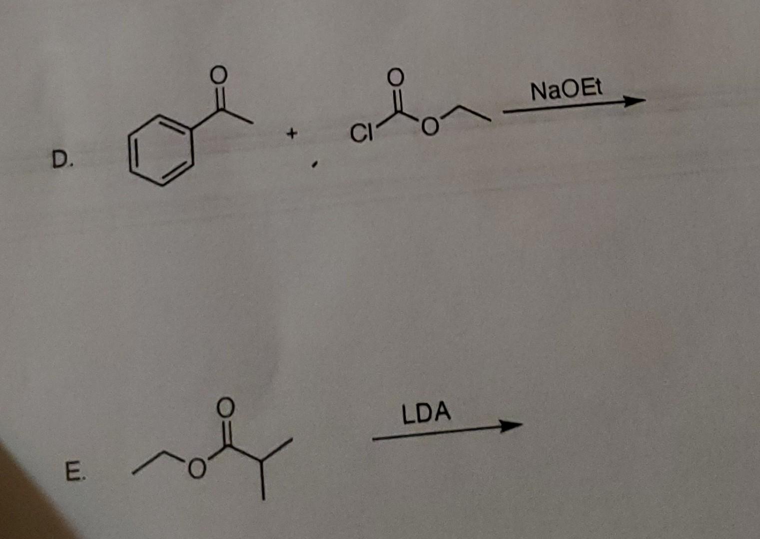 Solved D. E. of alo LDA 1 NaOEt | Chegg.com