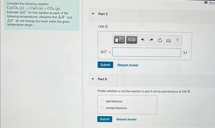 Solved Review Consider the following reaction: CaCO3 (8) - | Chegg.com