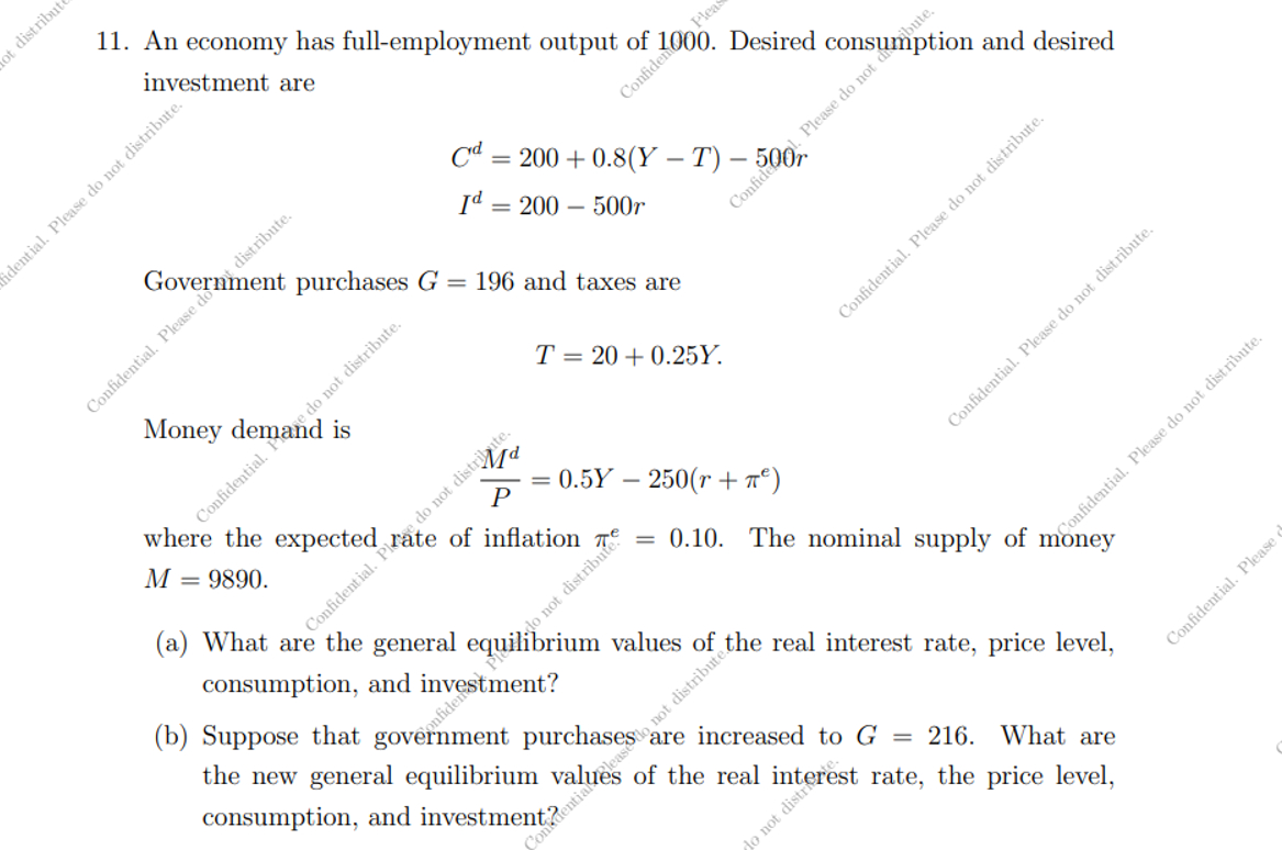 Solved An economy has full-employment output of 1000 . | Chegg.com