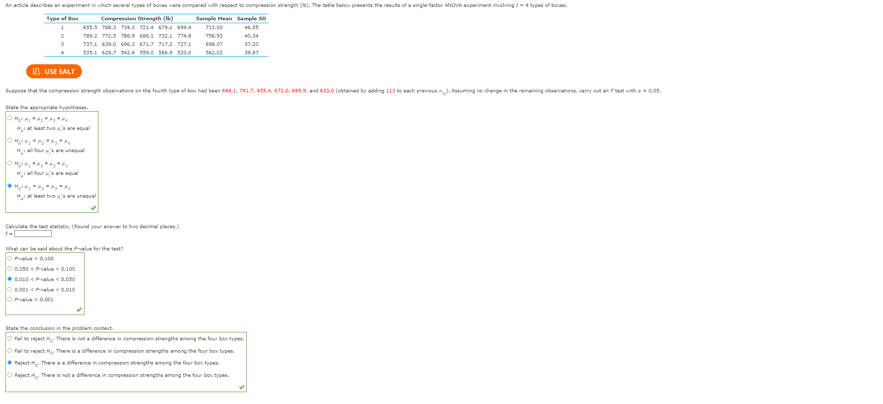 Solved \table[[Type of Box,Compression Strength (Ib),,Sample | Chegg.com