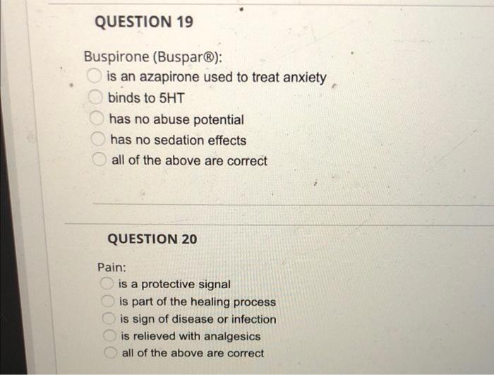 Solved Buspirone (Busparß): is an azapirone used to treat | Chegg.com