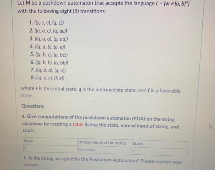 Solved Let M be a pushdown automaton that accepts the | Chegg.com