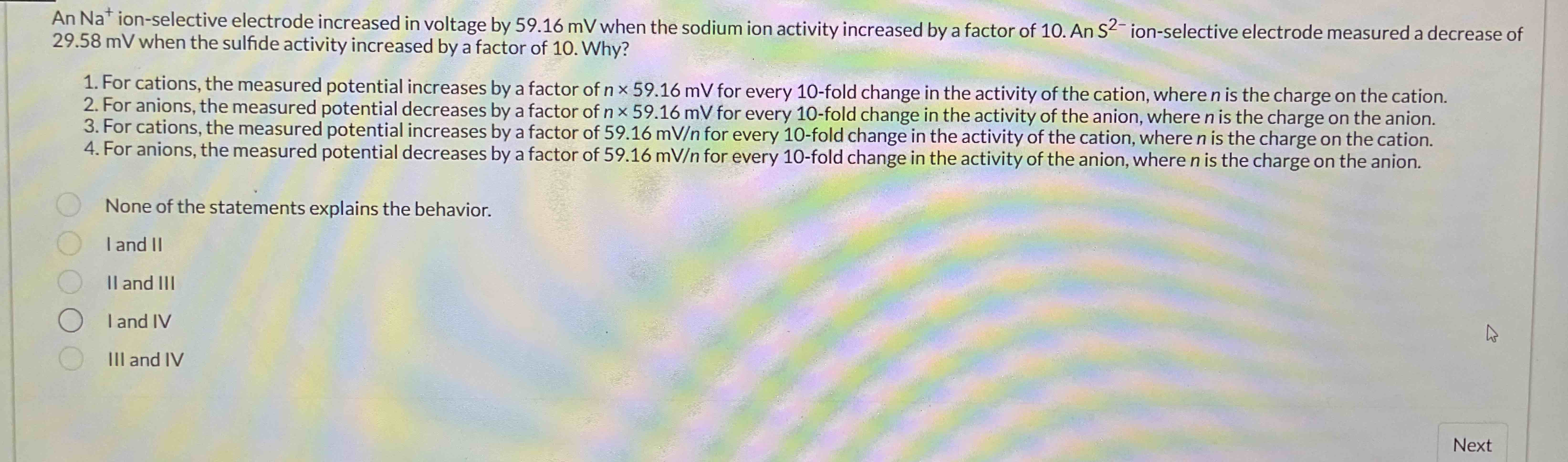 Solved An Na^(+)ion-selective electrode increased in voltage | Chegg.com