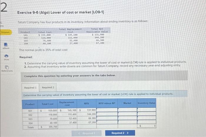 Solved Exercise 9.6 (Algo) Lower of cost or market [LO9-1] | Chegg.com