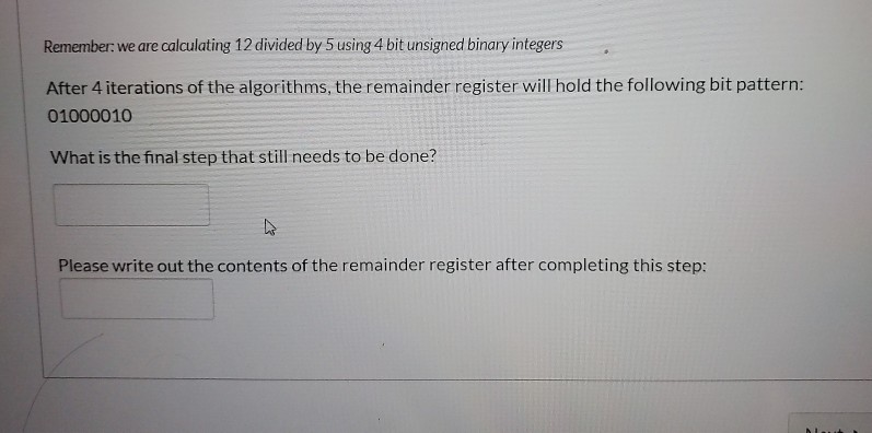 Solved We are calculating 12 divided by 5 using 4-bit | Chegg.com