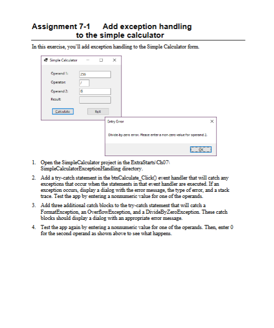 Solved Assignment 7-1 ﻿Add exception handling to the simple | Chegg.com