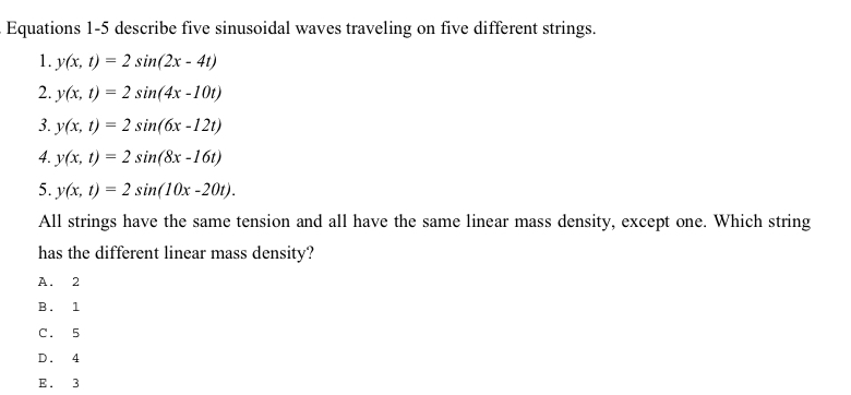 Solved Equations 1-5 ﻿describe five sinusoidal waves | Chegg.com