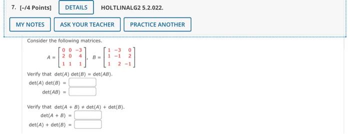 Solved 6. [-14 points) DETAILS HOLTLINALG2 5.2.020. MY NOTES | Chegg.com Solved 6. [-14 points) DETAILS HOLTLINALG2 5.2.020. MY NOTES | Chegg.com