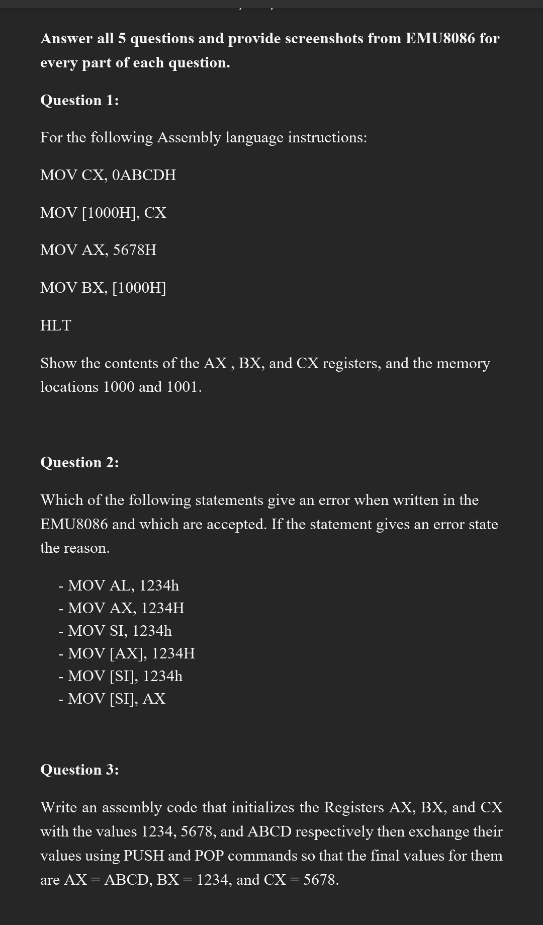 Solved PLEASE ANSWER WITH CLEAR SCREENSHOTS Answer all 5 | Chegg.com