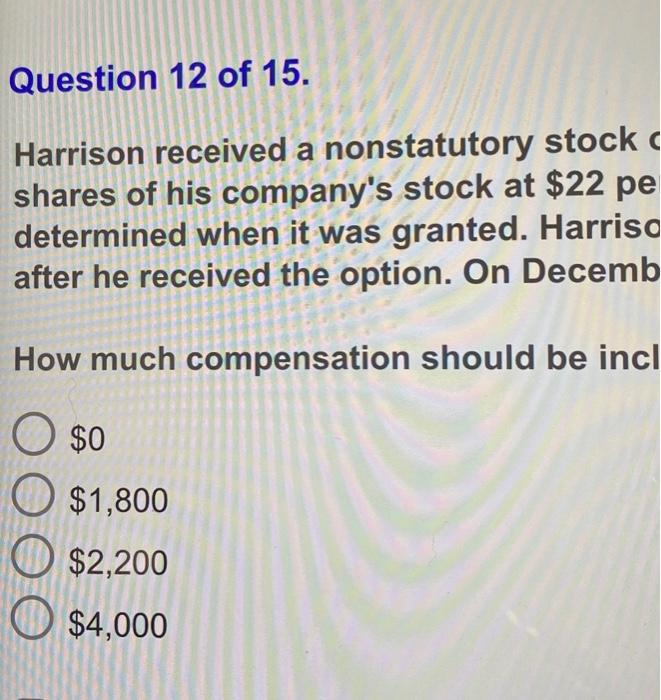 Question 12 of 15. Harrison received a nonstatutory | Chegg.com