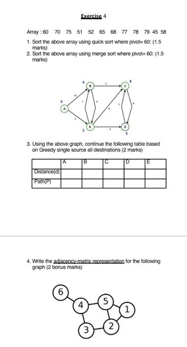 Solved Exercise 4 Array : 60 70 75 51 52 65 68 77 78 79 45 | Chegg.com
