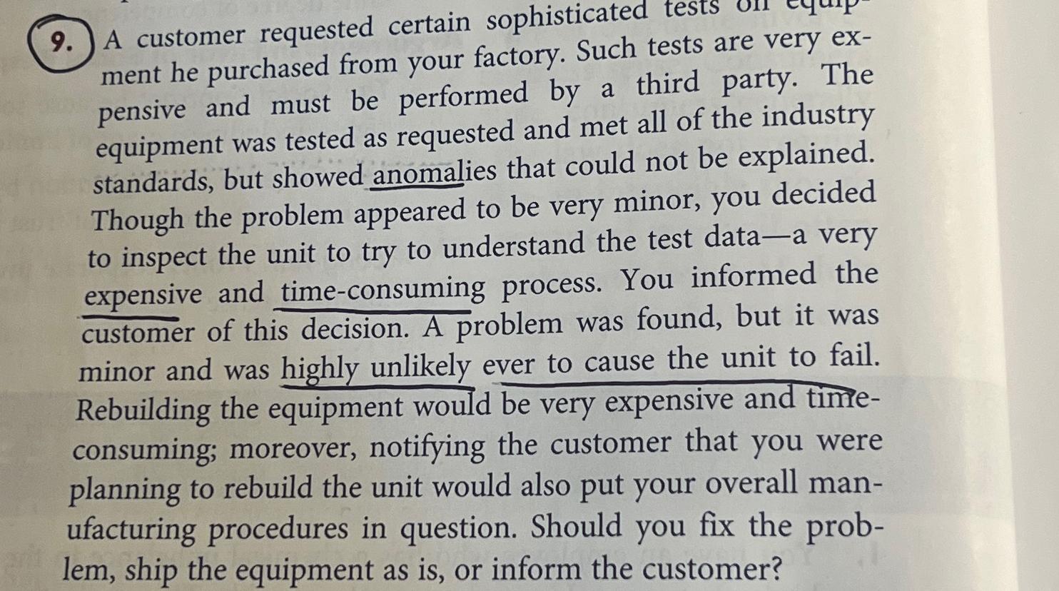 Solved A customer requested certain sophisticated tests ment | Chegg.com