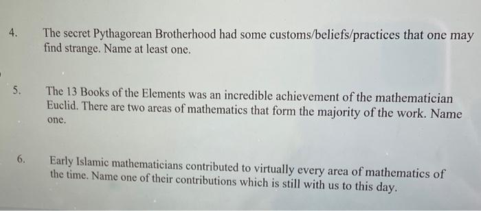 4. The secret Pythagorean Brotherhood had some | Chegg.com