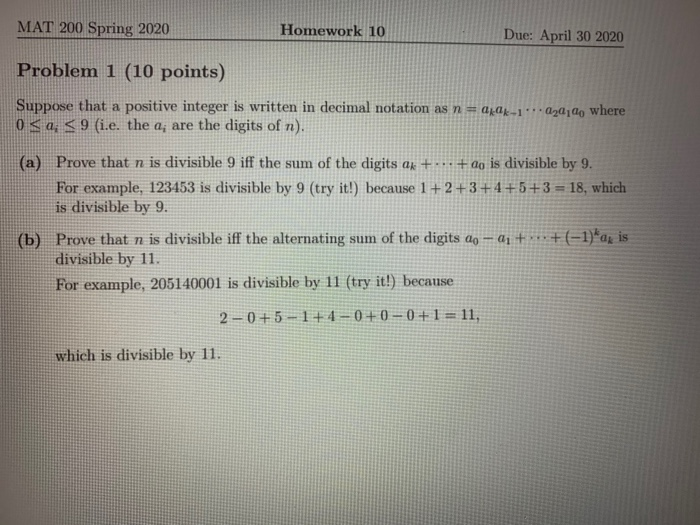 Solved please do Problem 1 With Emphasis on using modulo | Chegg.com