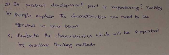 Solved a) Is product development part of engineering? | Chegg.com