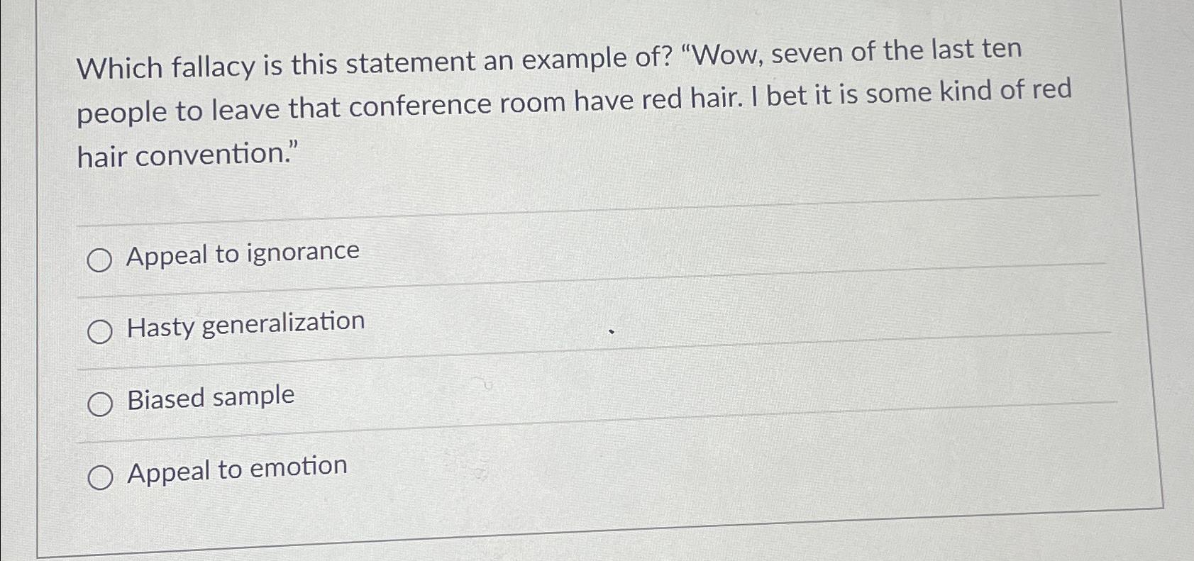 Solved Which fallacy is this statement an example of? ﻿"Wow, | Chegg.com