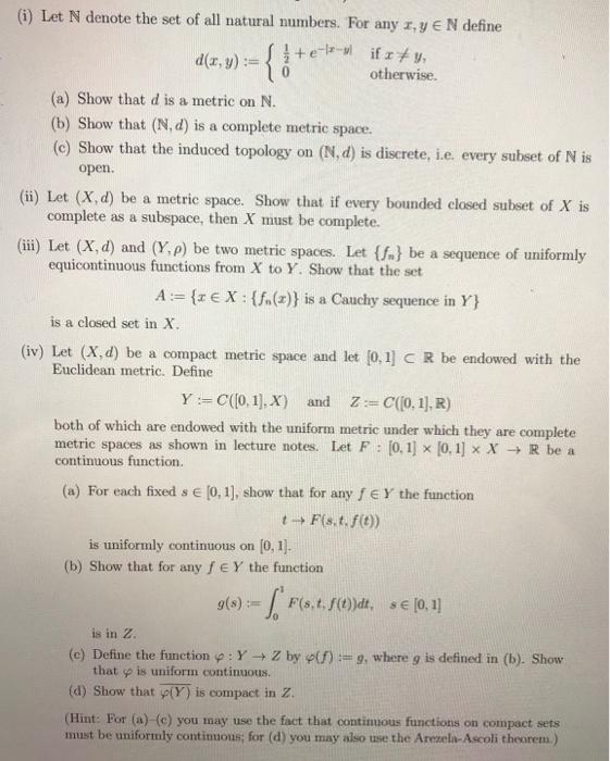 Solved (i) Let N denote the set of all natural numbers. For | Chegg.com