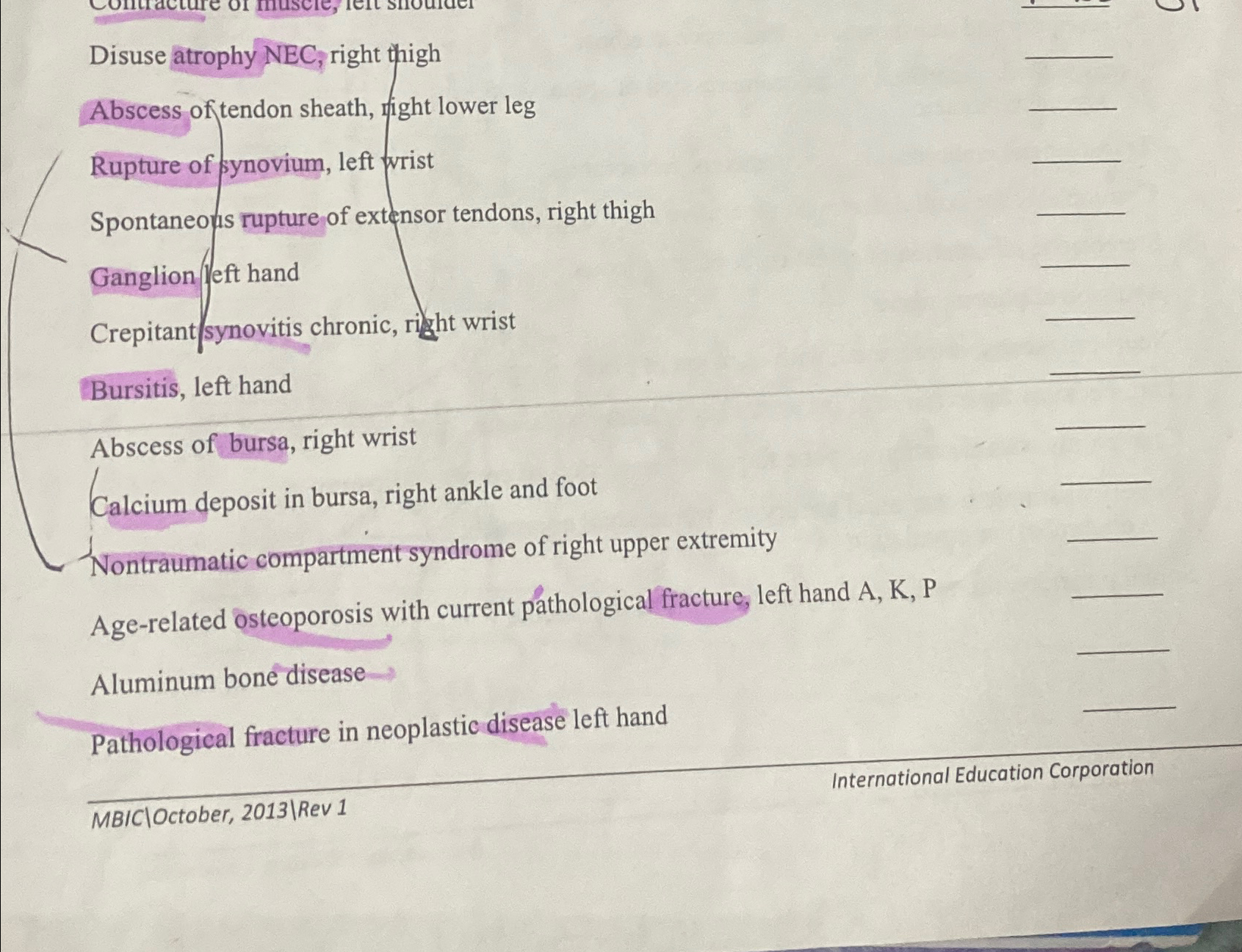 Solved Disuse atrophy NEC, right thighAbscess of tendon | Chegg.com