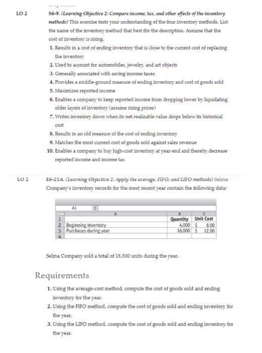 Solved LO 2 S6-9. (Learning Objective 2: Compare income, | Chegg.com
