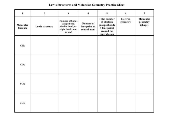 Solved Lewis Structures and Molecular Geometry Practice | Chegg.com
