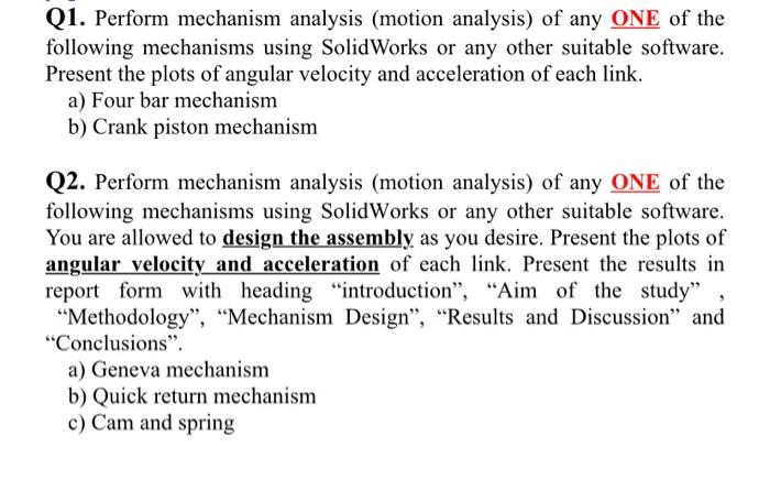Solved Q1. Perform mechanism analysis (motion analysis) of | Chegg.com