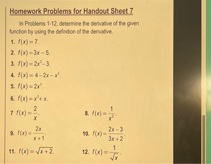 Solved HAVING TROUBLE WITH #12 Homework Problems for Handout | Chegg.com