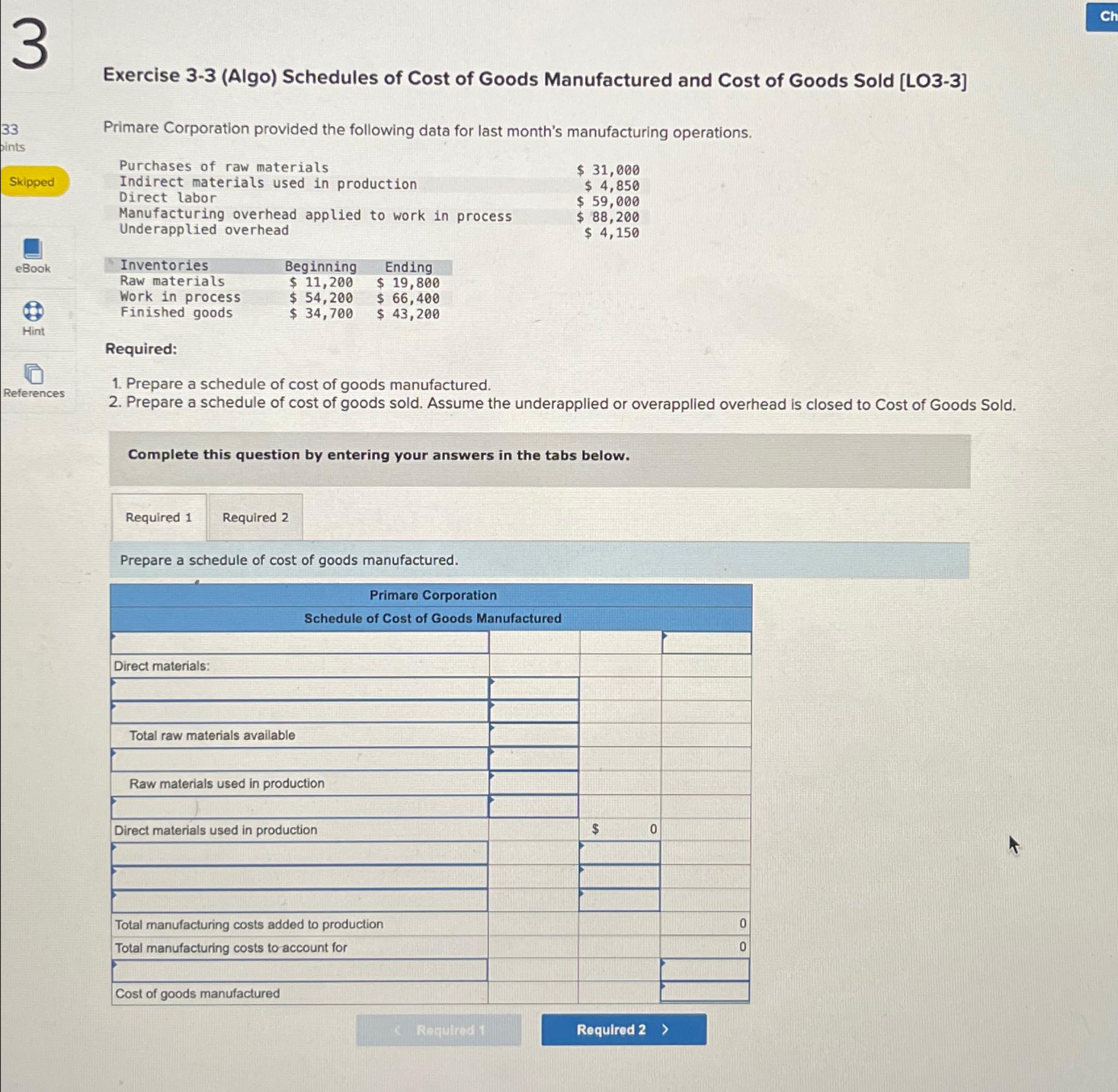 Solved Exercise 3-3 (Algo) ﻿Schedules of Cost of Goods | Chegg.com