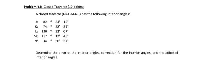 Solved blem ##3: Closed Traverse ( 10 points) A closed | Chegg.com