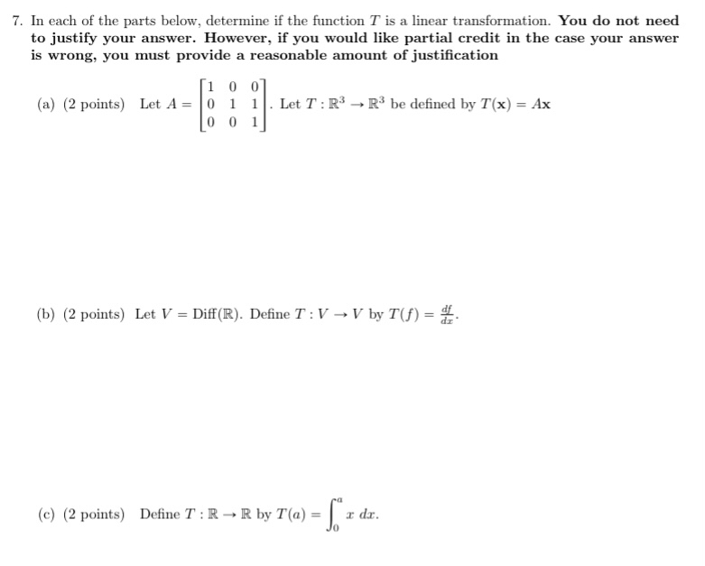 Solved In each of the parts below, determine if the function | Chegg.com