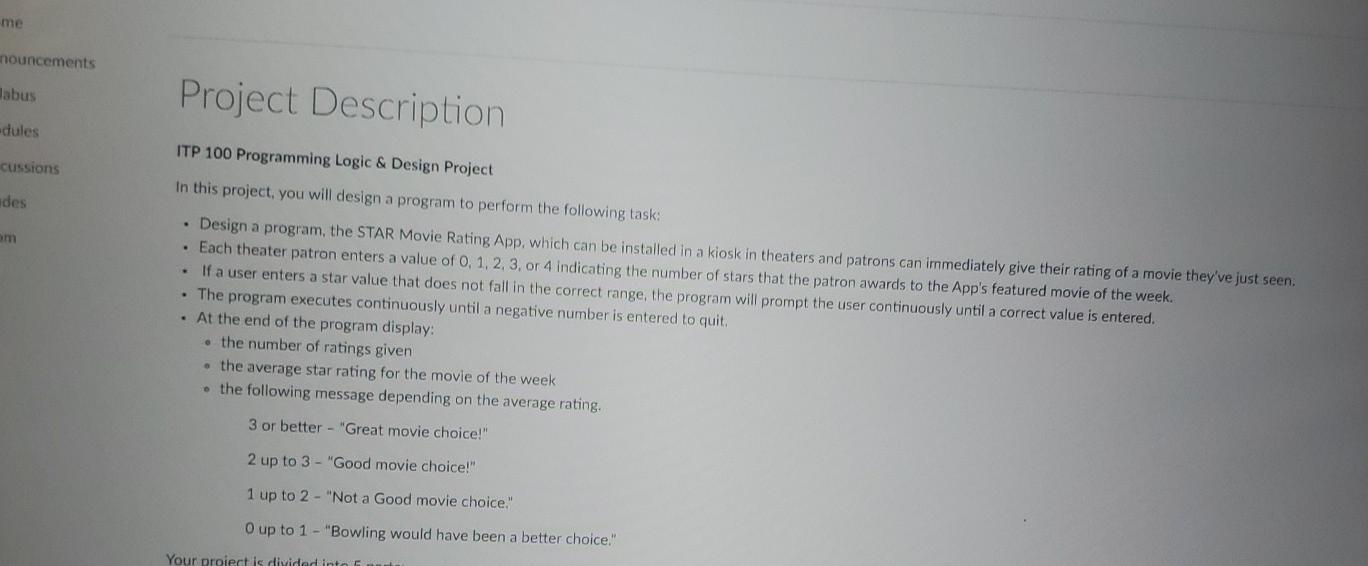 Solved -me nouncements labus Project Description -cules ITP | Chegg.com