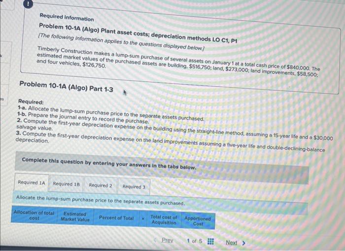 Solved Required information Problem 10-1A (Algo) Plant asset | Chegg.com