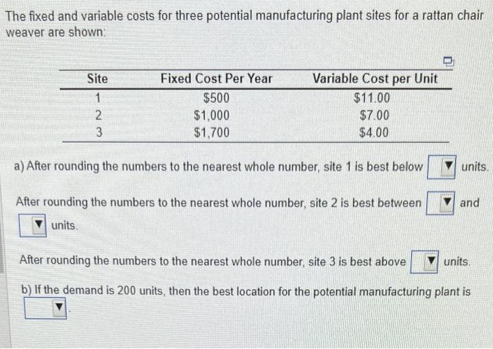 Solved The fixed and variable costs for three potential | Chegg.com